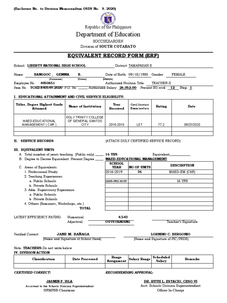 Enclosure-No.-1-Equivalents-Record-Form-ERF | PDF