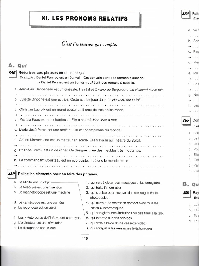 Exercices sur les pronoms relatifs | PDF