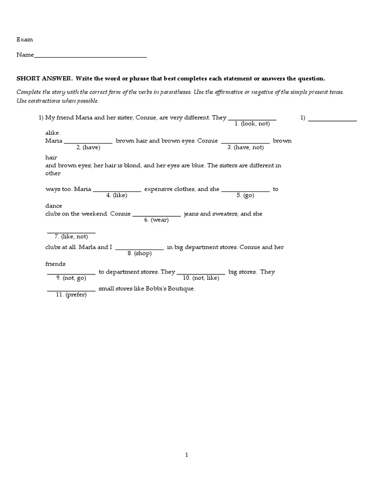 SHORT ANSWER. Write The Word or Phrase That Best Completes Each ...