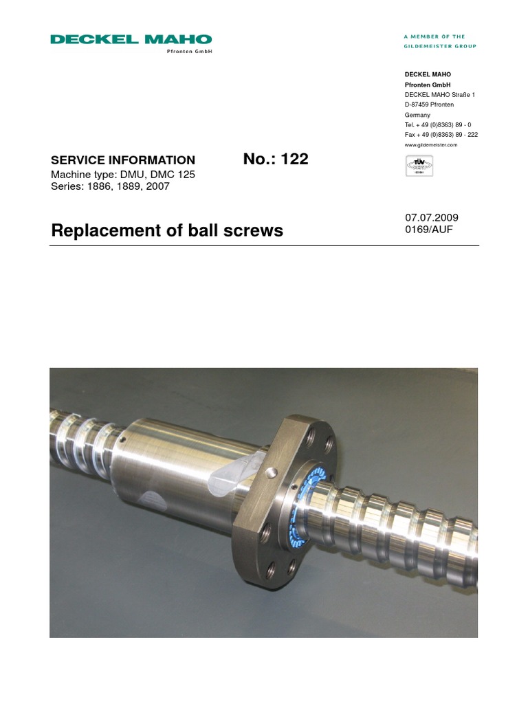 Ball Screw Replacement Guide for DMC 125 | PDF | Screw | Bearing ...