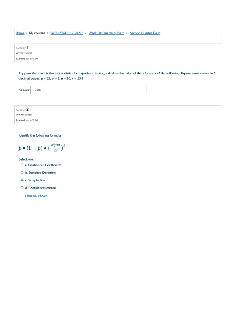 STAT2112 Statistics and Probability Second Quarter Exam 4 | PDF | Confidence Interval | Sample ...