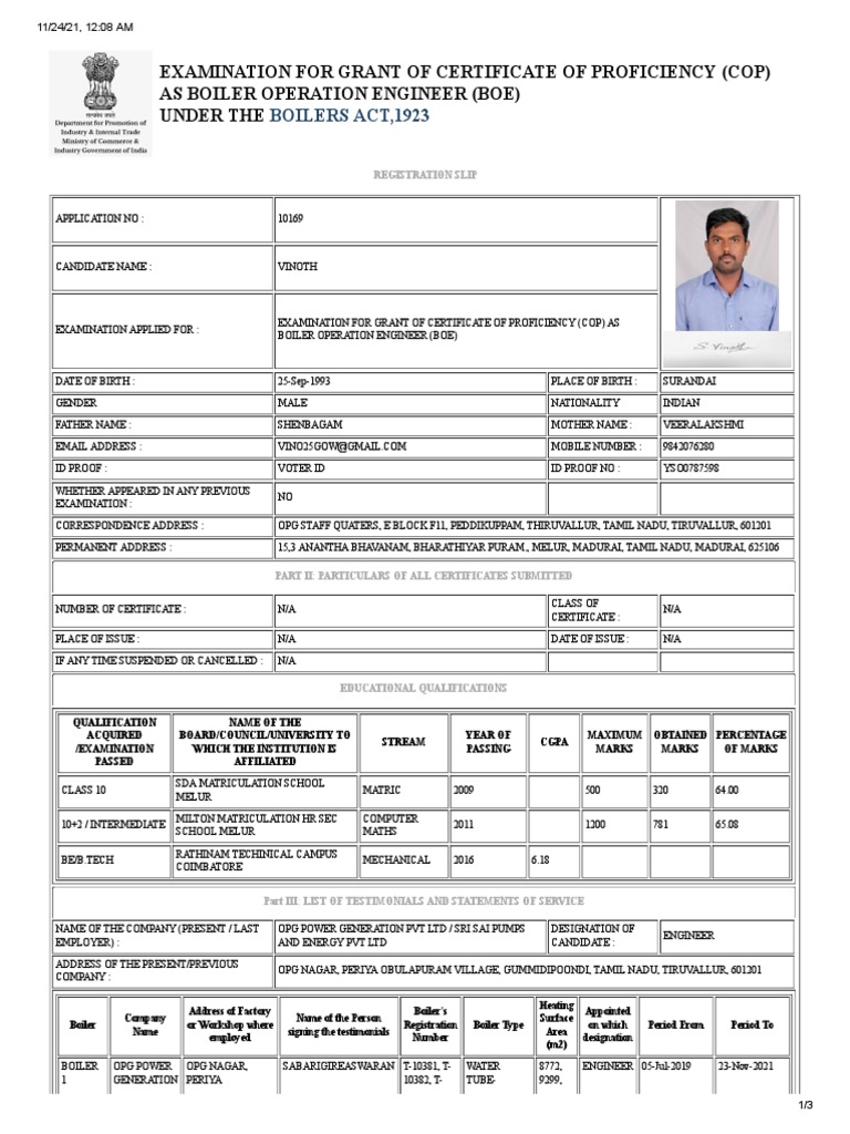 Examination For Grant of Certificate of Proficiency (Cop) As Boiler ...