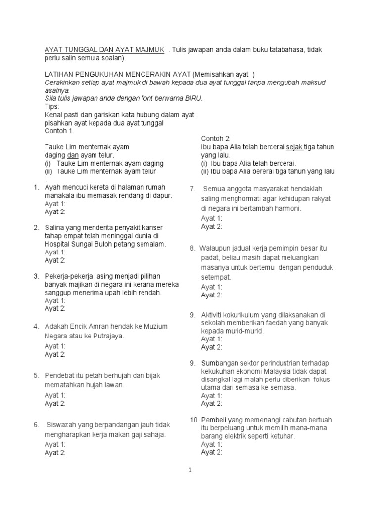 Ayat Tunggal Dan Ayat Majmuk | PDF