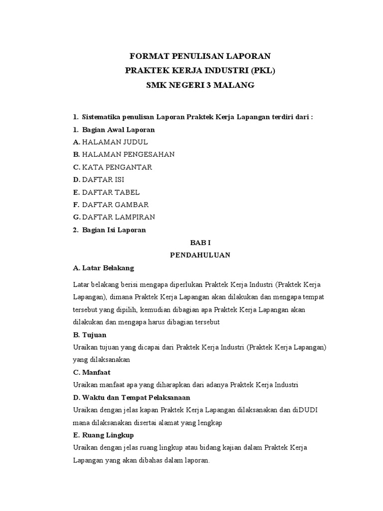 Format Penulisan Laporan PKL | PDF