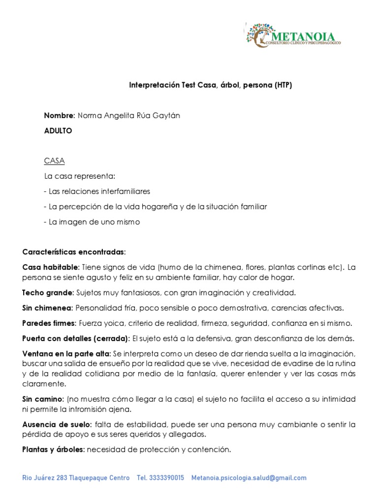 Interpretación Test HTP para Adultos | PDF | Metafísica de la mente ...