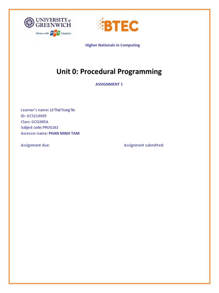 PROG102 GCS210085 LeThaiTrungTin Assignment 1 Full (AutoRecovered) | PDF | Computer Programming ...
