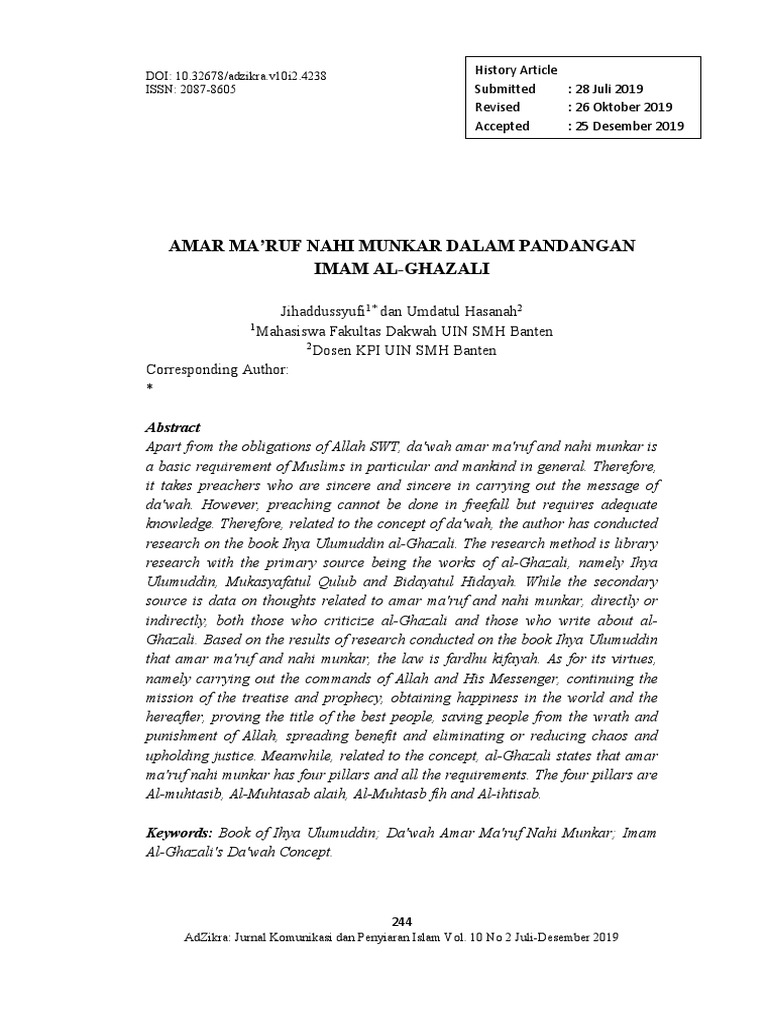 Amar Ma'Ruf Nahi Munkar Dalam Pandangan Imam Al-Ghazali | PDF | Islamic ...