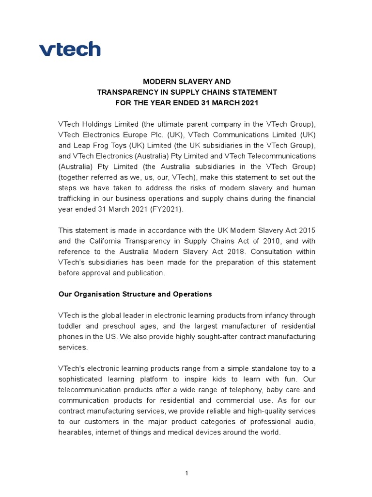 Modern Slavery Statement FY2021 | PDF | Employment | Corporate Social ...
