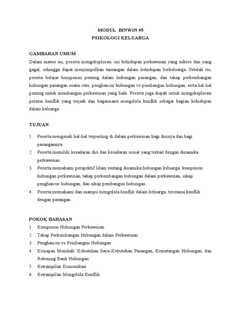 MODUL BIMWIN #3. Sesi Psikologi Keluarga V | PDF