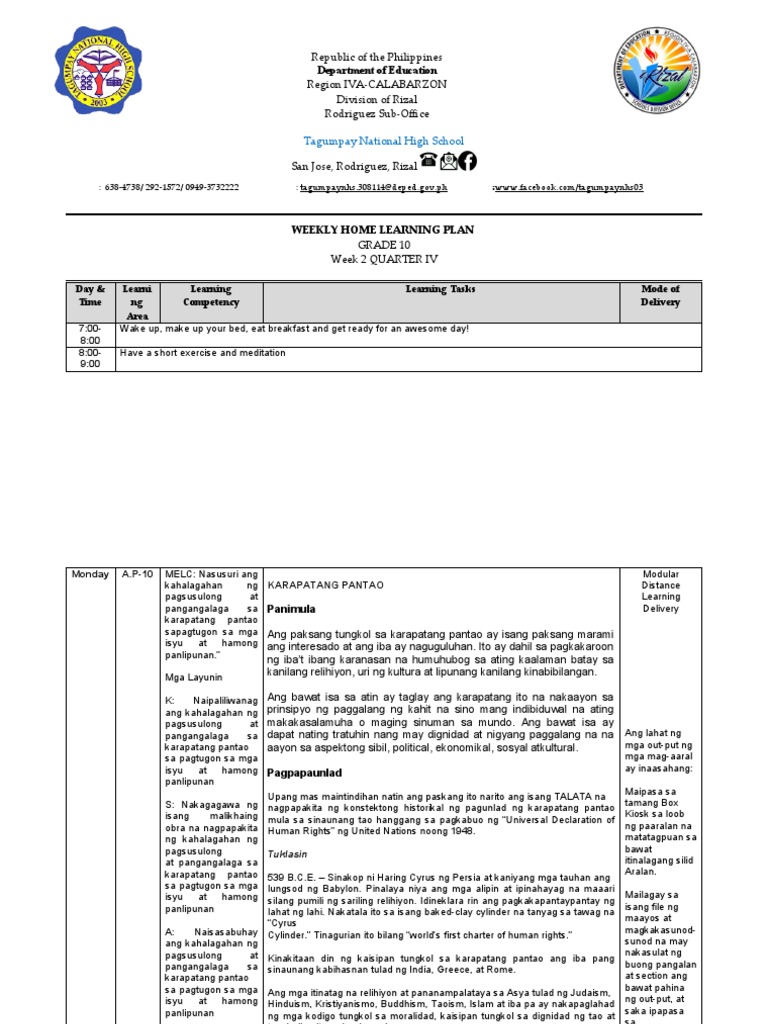 MDL WHLP Ap 10 Quarter 4 Week 2 | PDF