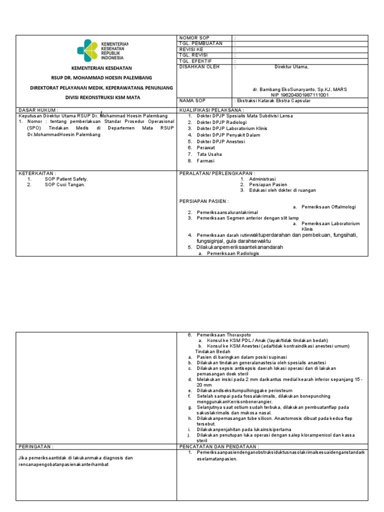 SOP Ekstraksi Katarak untuk DPJP | PDF