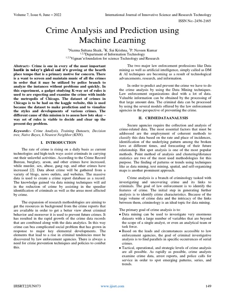Crime Analysis and Prediction Using Machine Learning | PDF | Regression ...