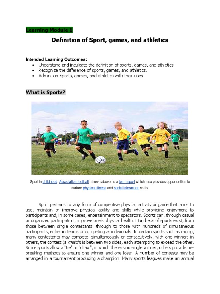 Definition of Sport, Games, and Athletics: Learning Module 1 | PDF ...