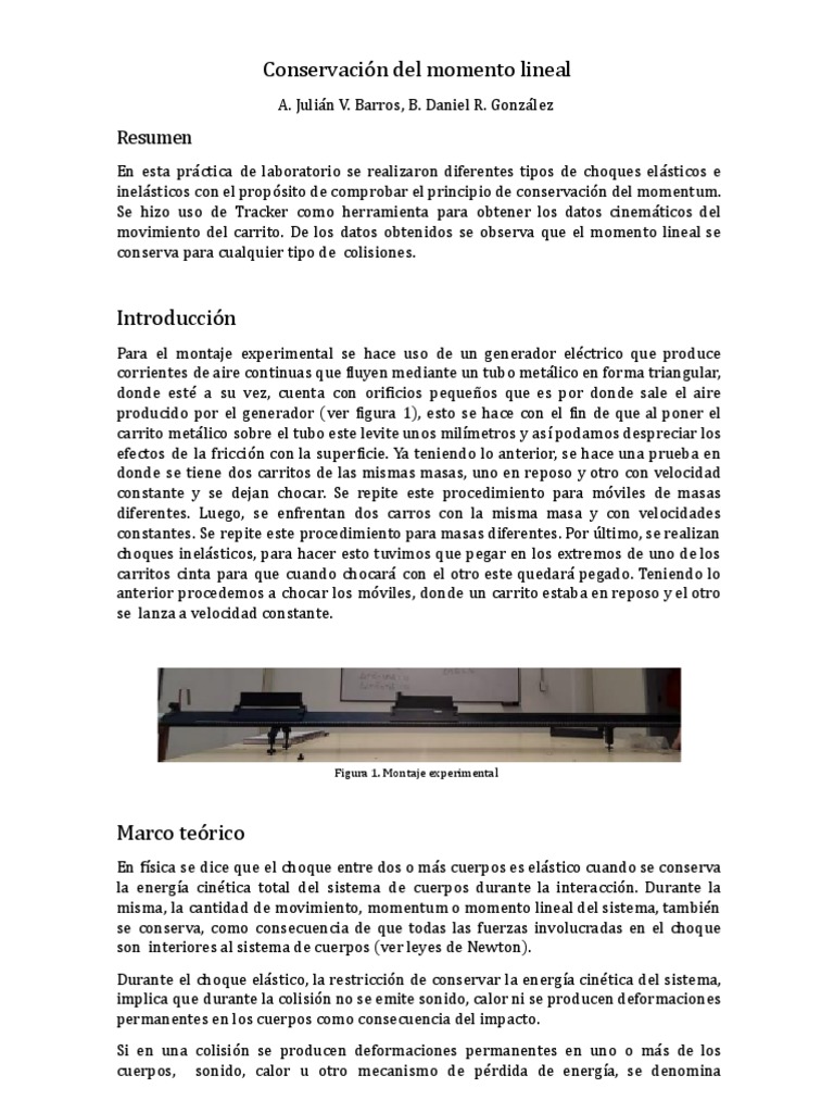Laboratorio Conservacion Del Momentum | PDF | Impulso | Cantidades fisicas