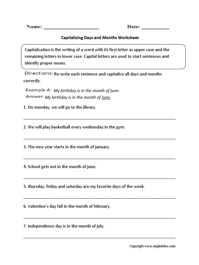 Capitalizing-Days-and-Months-Worksheet | PDF