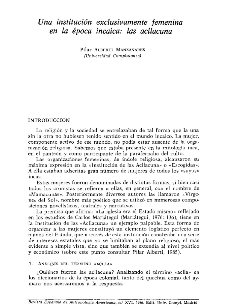 Las Acllas: Institución Femenina Incaica | PDF | Imperio Inca | Palabra