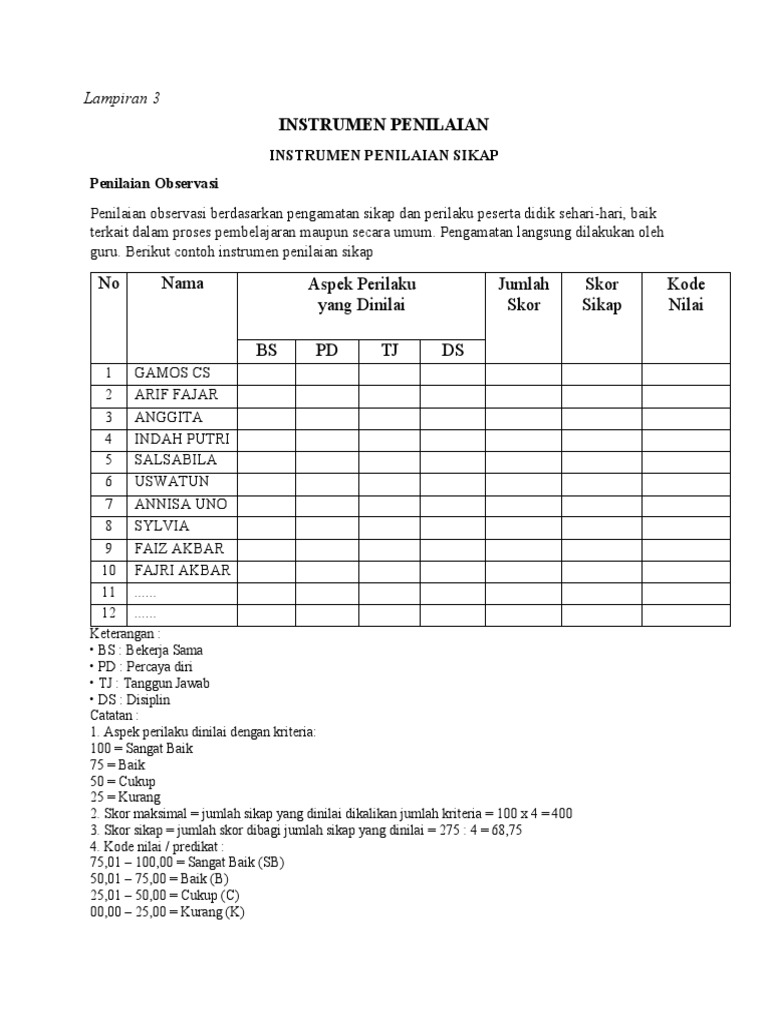 Instrumen Penilaian Sikap dan Keterampilan | PDF