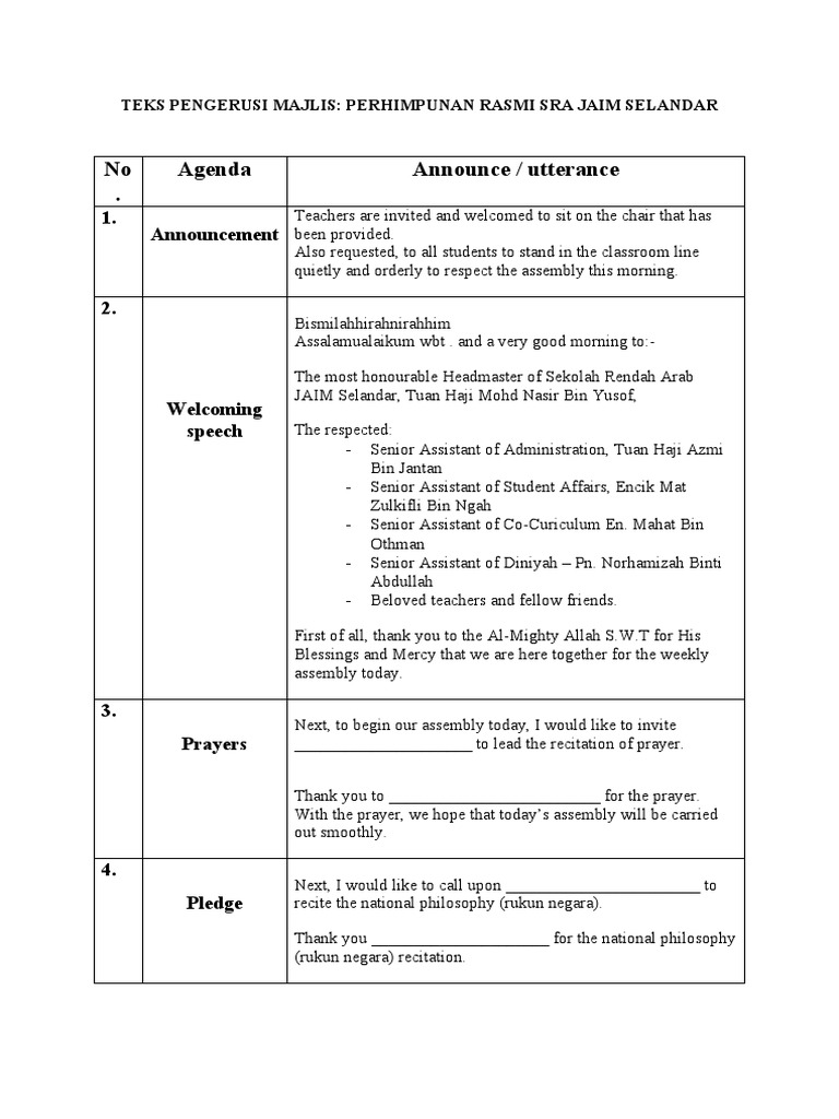 English Assembly MC Script | PDF | Islamic Texts | Quran