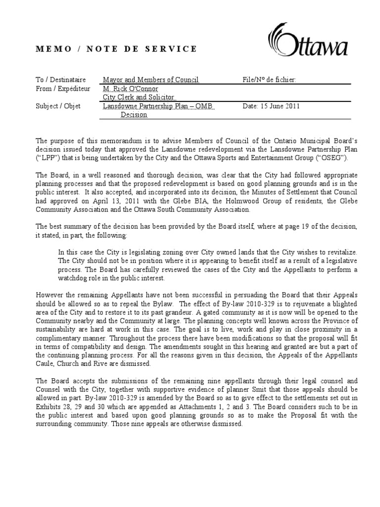 Lansdowne Redevelopment OMB Decision | PDF | Common Law | Public Sphere