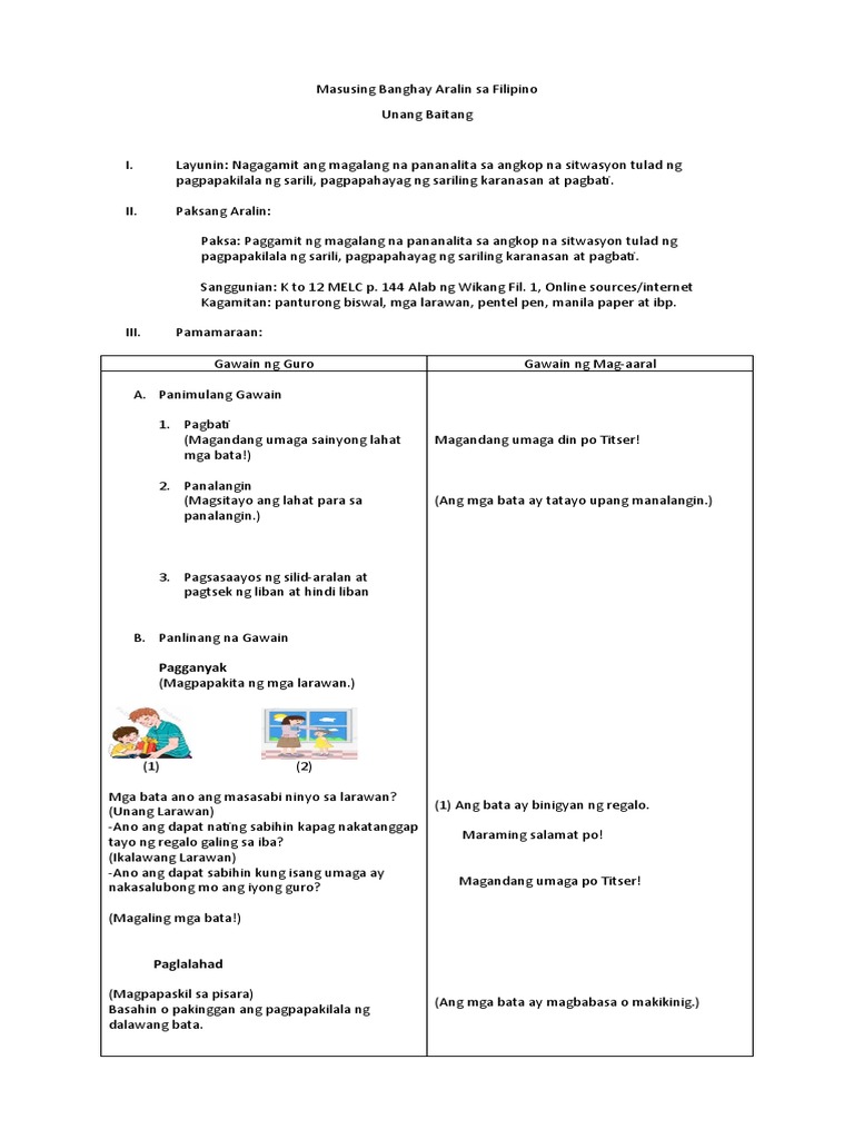 Lesson Plan in Filipino (DepEd Ranking 2021) | PDF