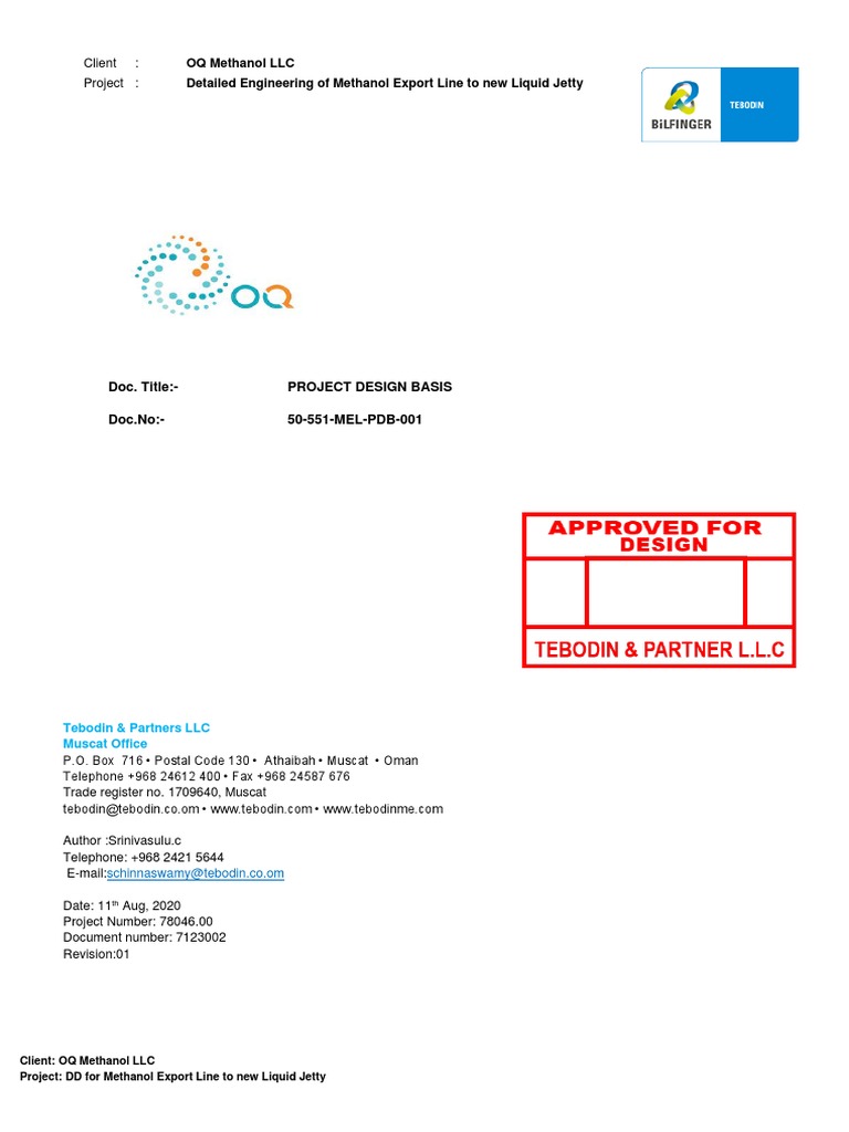 OQ Methanol LLC Detailed Engineering of Methanol Export Line To New ...