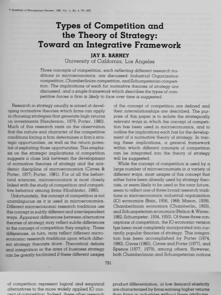 Barney - Types of Competition and The Theory of Strategy... | PDF ...