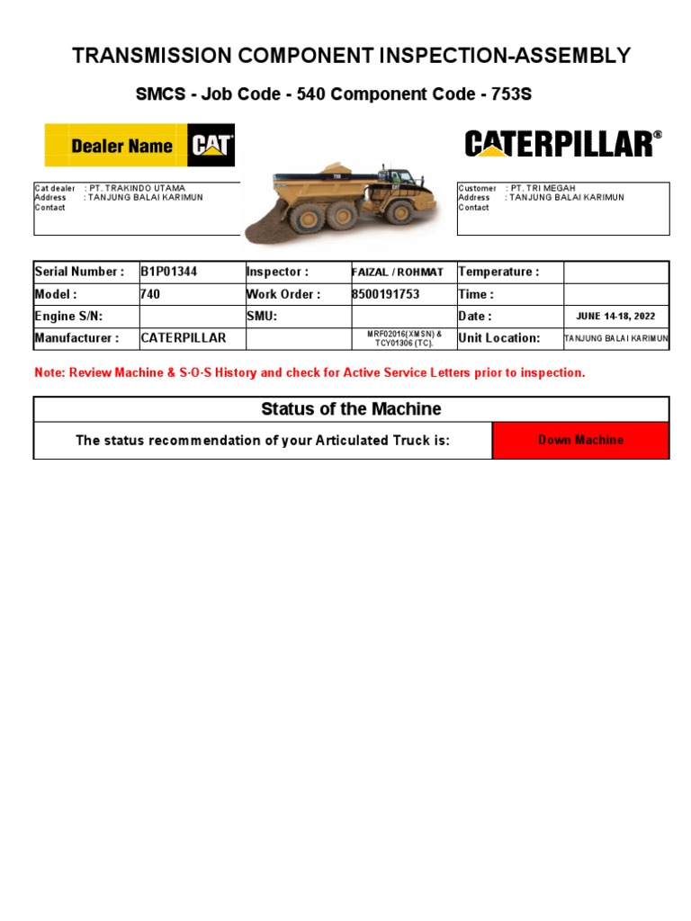 Component Condition Report Assembly TCXMSN CV DT 15 740 b1p-1344 Pt. Tri Megah 8500191753 | PDF ...