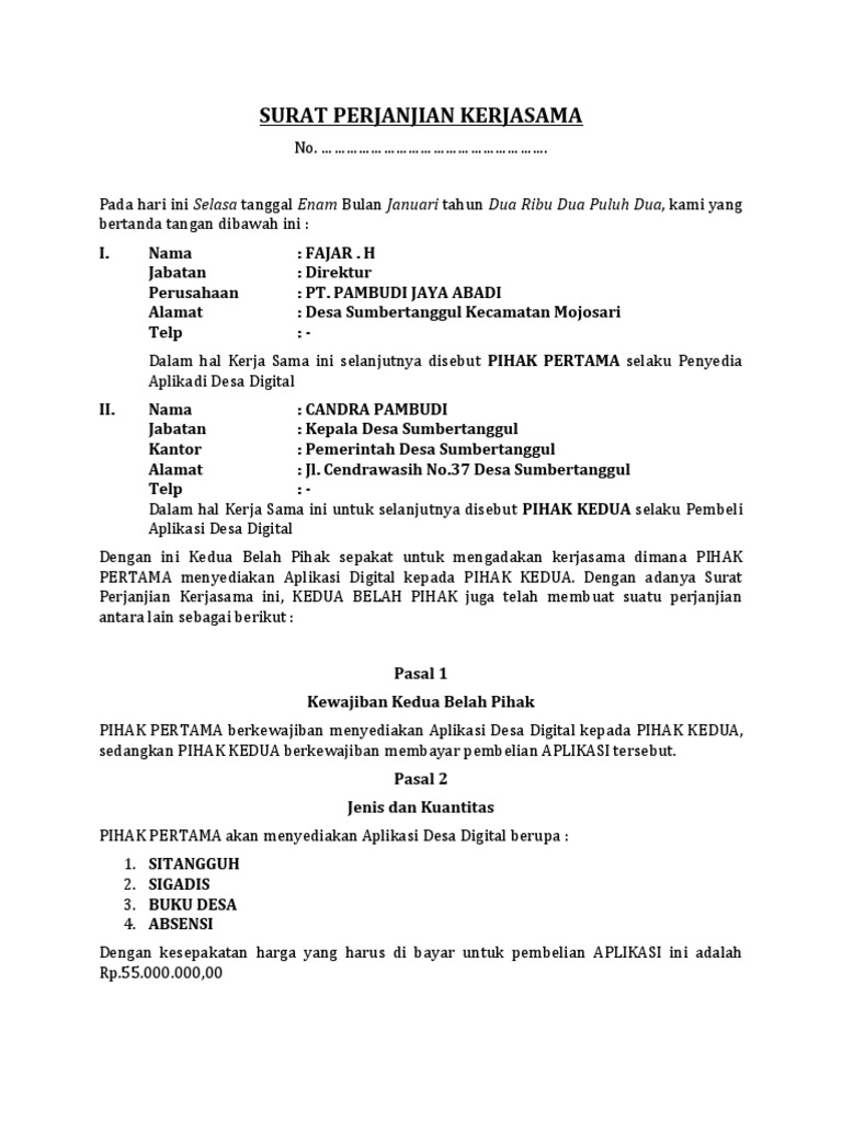Draft Surat Perjanjian Kerjasama Pdf