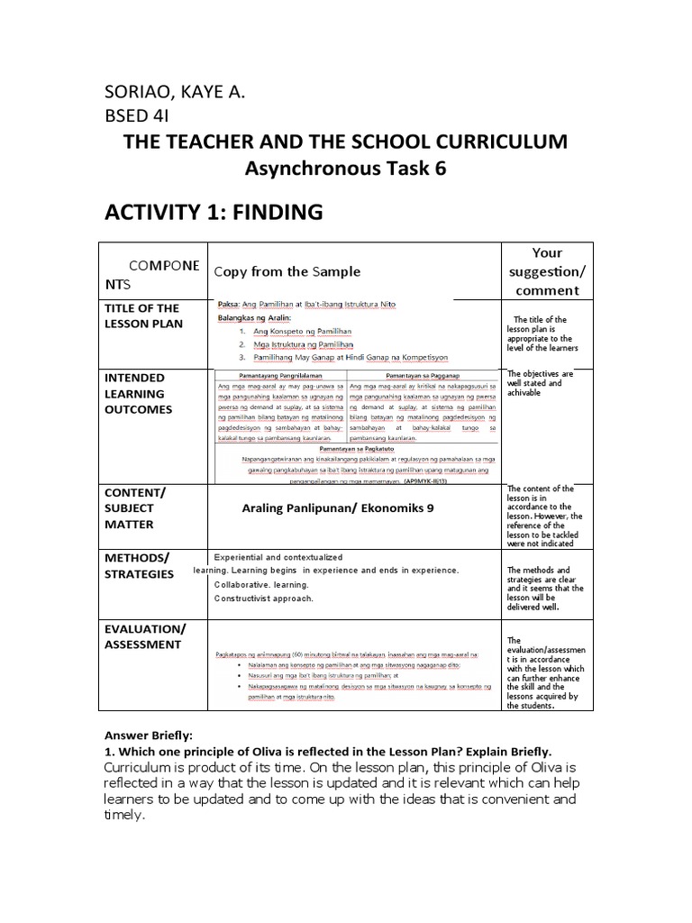 Activity 1: Finding: The Teacher and The School Curriculum Asynchronous ...