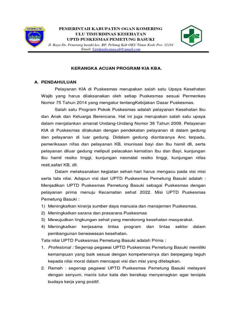 Kerangka Acuan Program Kia Kba | PDF