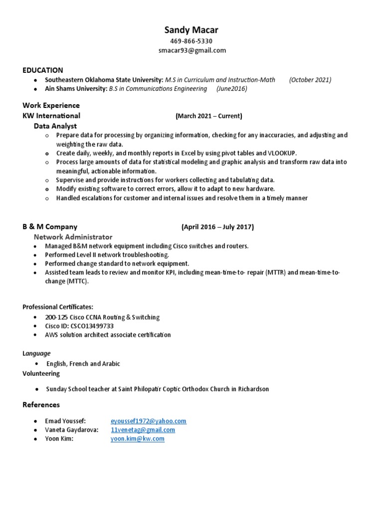 Sandy Macar Resume | PDF | Computers