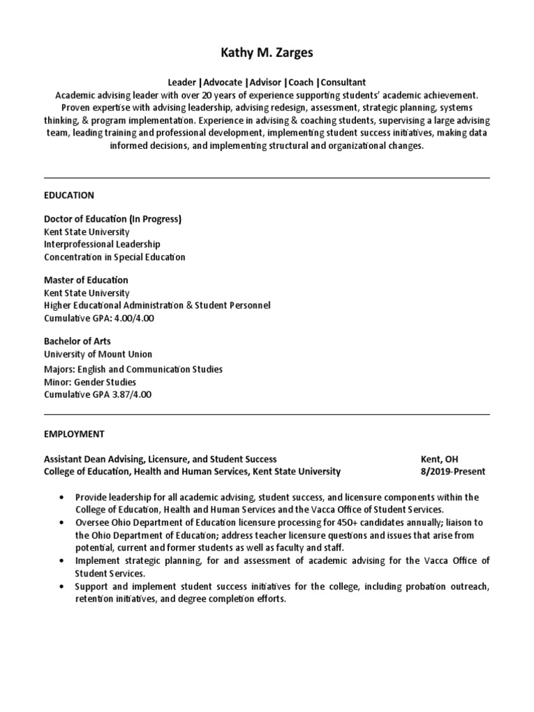 Kathy M Zarges CV Revised 5 | Download Free PDF | Human Services