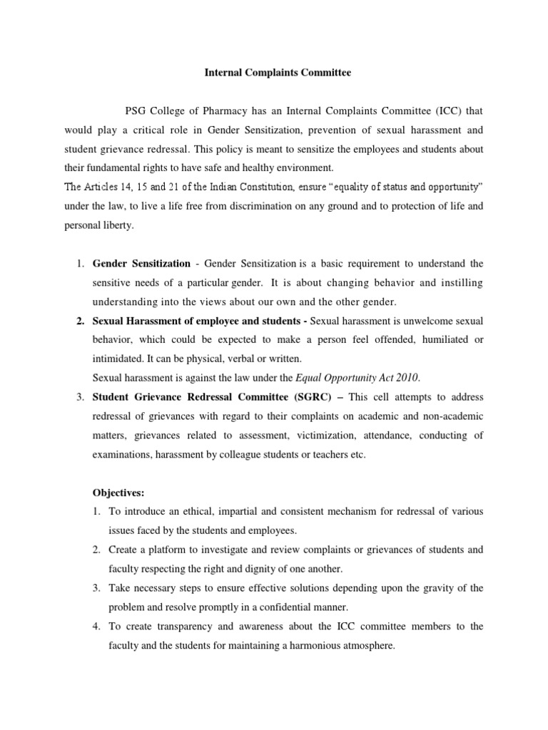 Internal Complaints Committee | Download Free PDF | Sexual Harassment ...