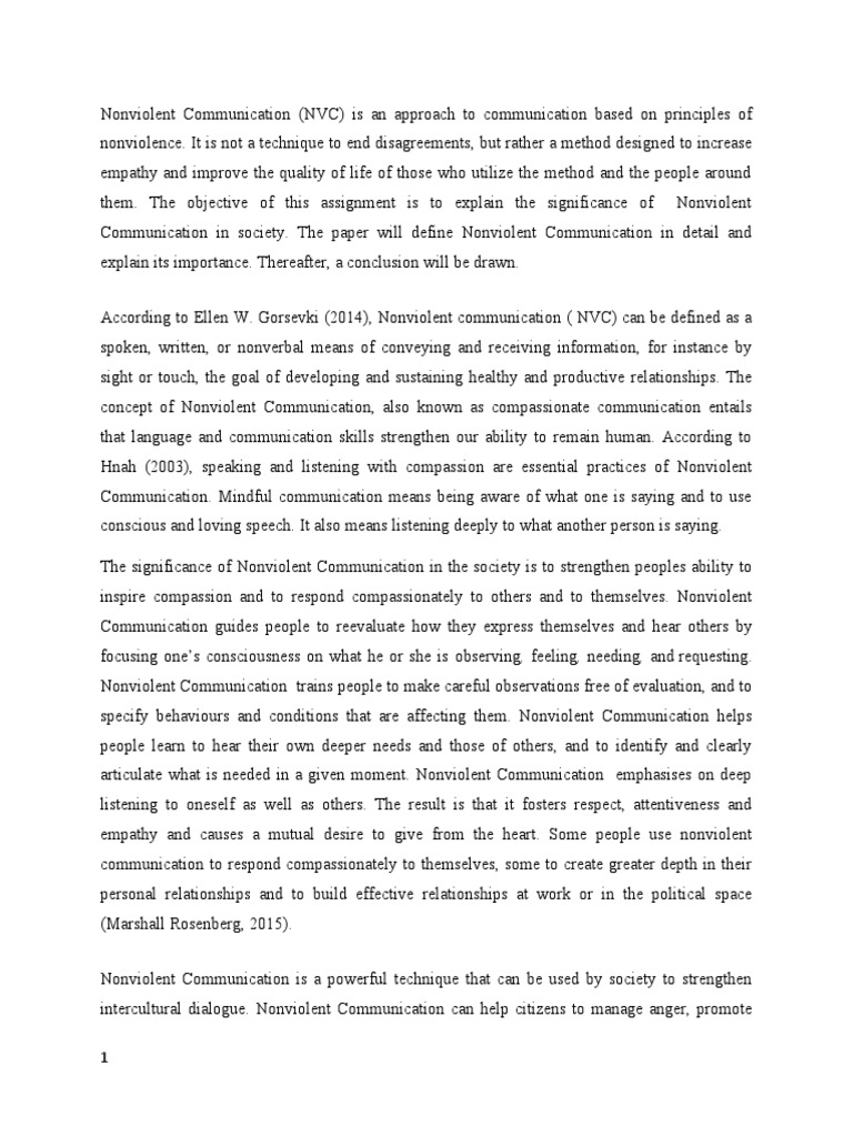 Nonviolent Communication Assignment 1 | PDF | Communication | Nonviolence