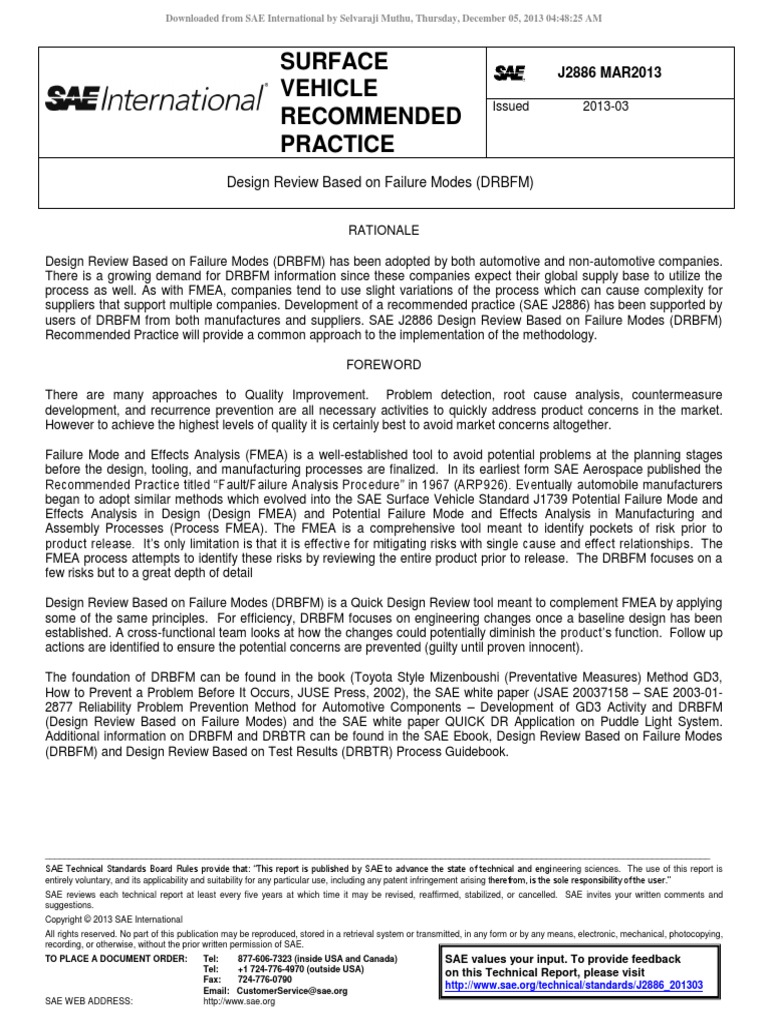 SAE DRBFM Standard J2886 - 201303 | PDF | Reliability Engineering | Design