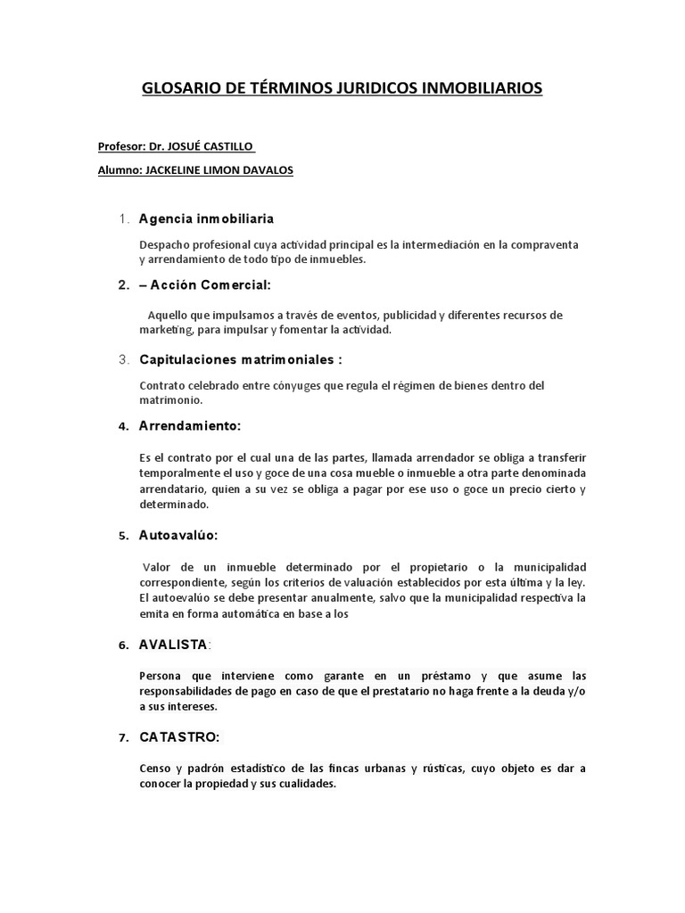 Glosario de Términos Juridicos Inmobiliarios | PDF | Pagos | Hipoteca ...