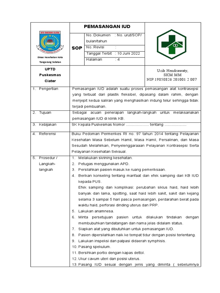 Sop Pemasangan Iud | PDF