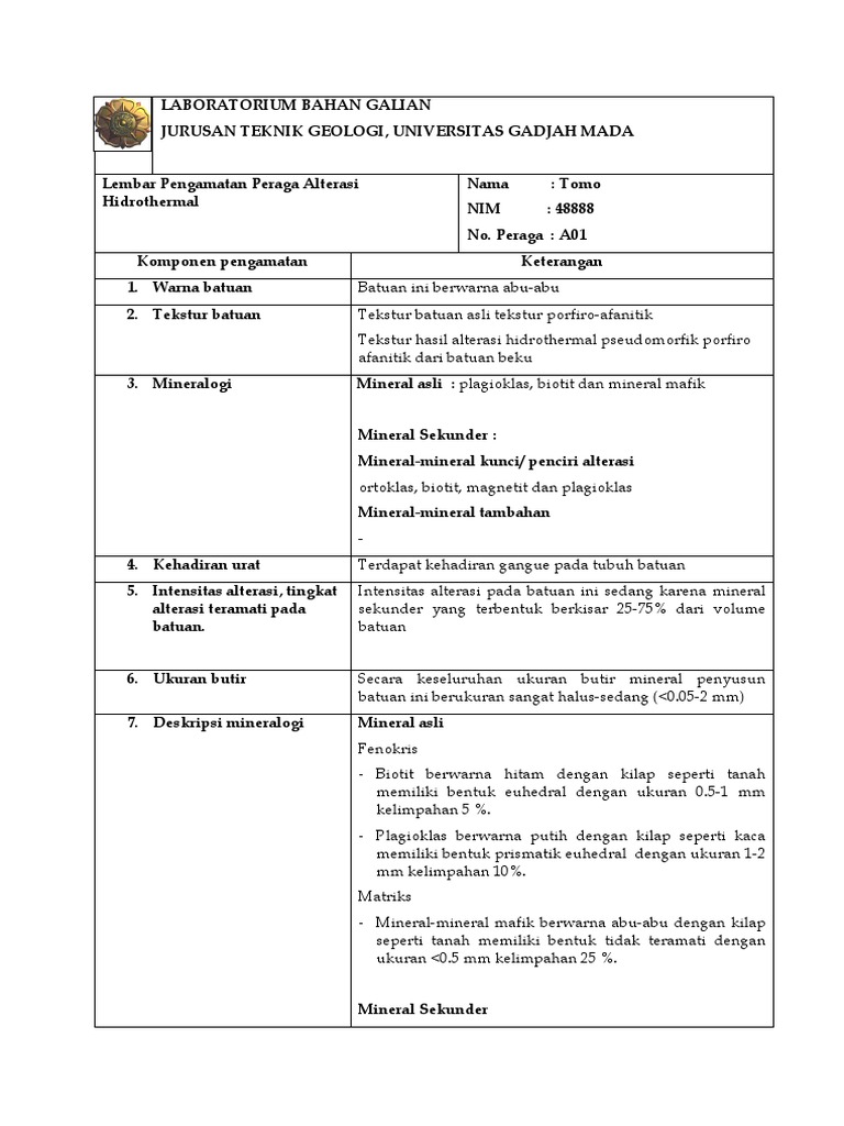 Contoh Deskripsi Laporan Alterasi | PDF