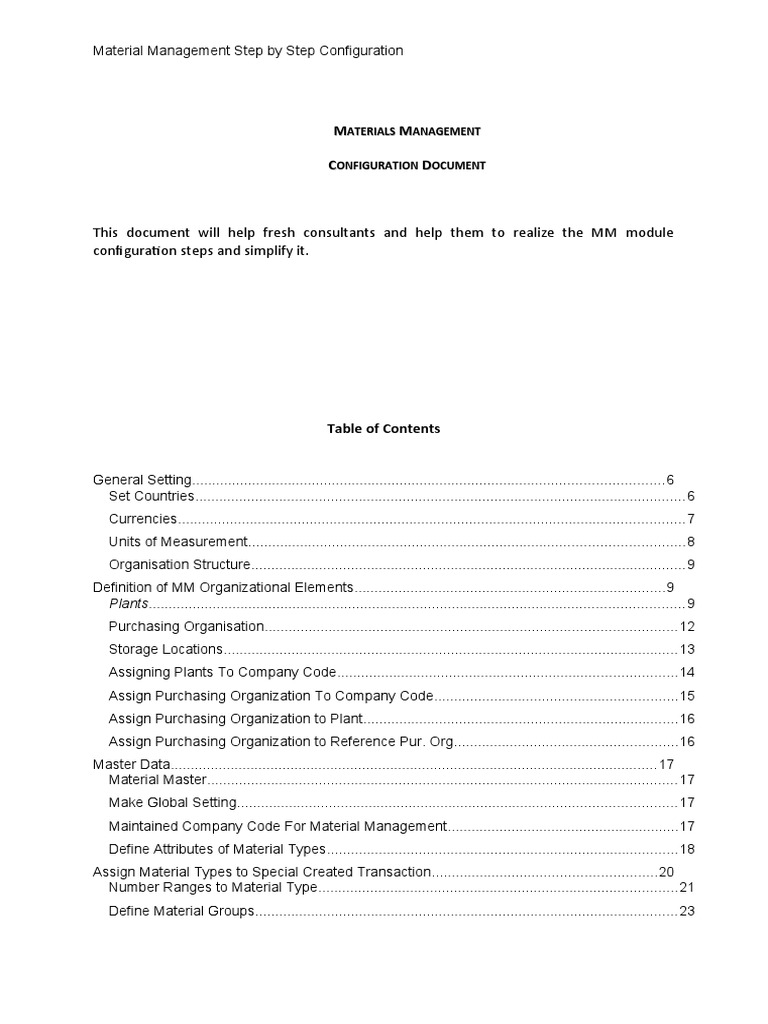 Materials Management - Step by Step Configuration | PDF | Inventory ...