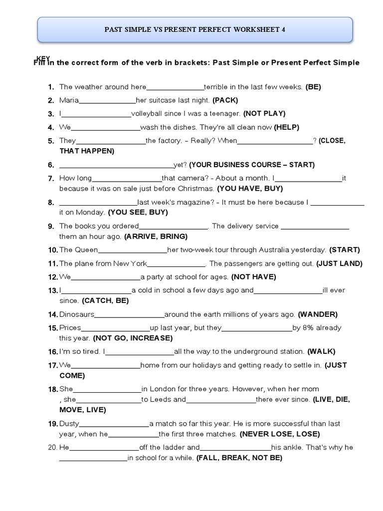 Past Simple vs Present Perfect Worksheet | PDF