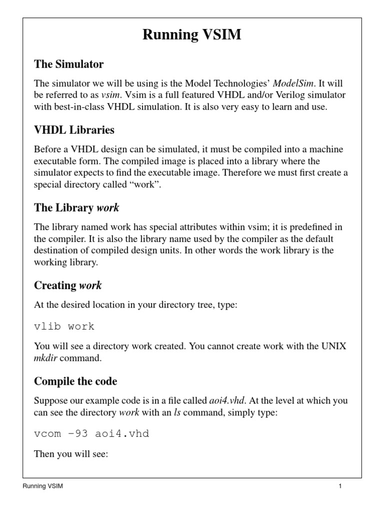Running VSIM: The Simulator | PDF | Library (Computing) | Vhdl