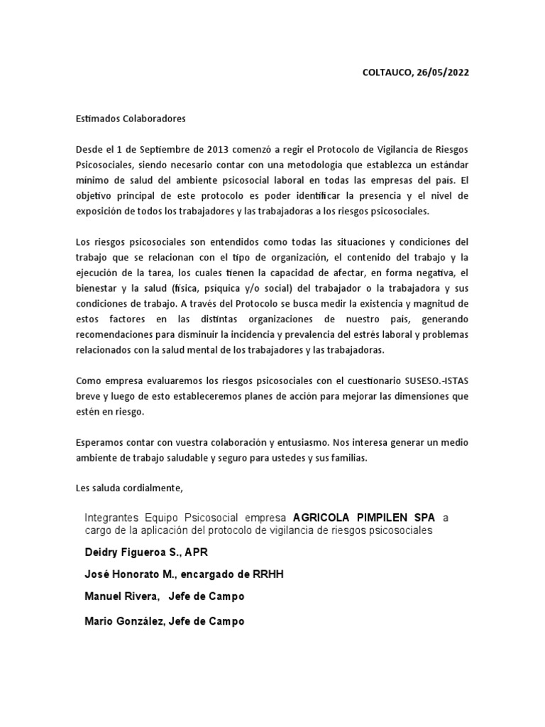 Carta Informativa para Trabajadores | PDF