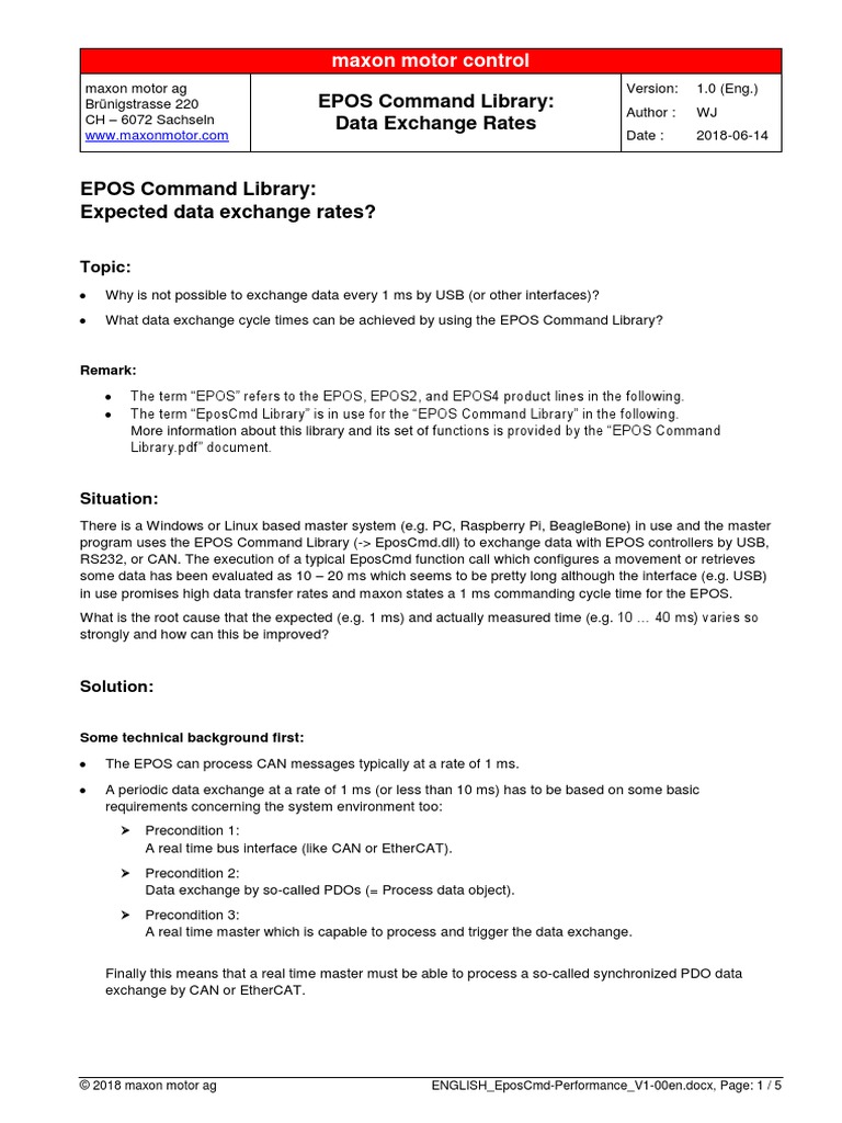 EPOS Command Library: Data Exchange Rates: Maxon Motor Control | PDF ...