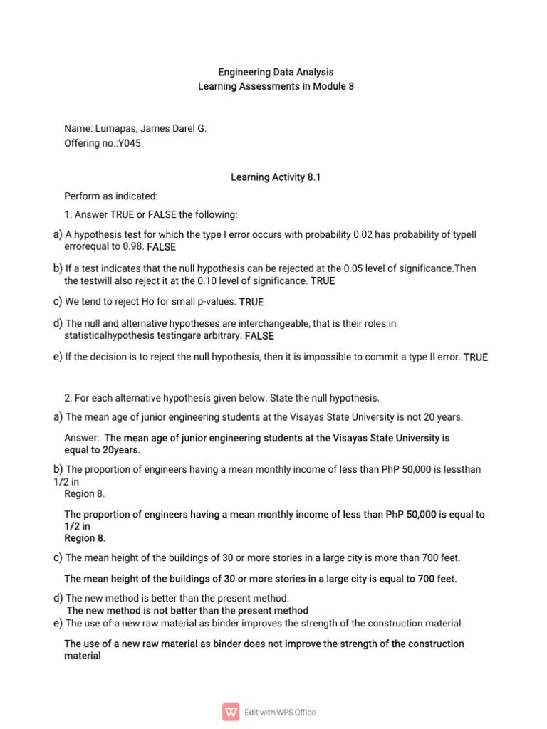 Engineering Data Analysis Module 8 | PDF