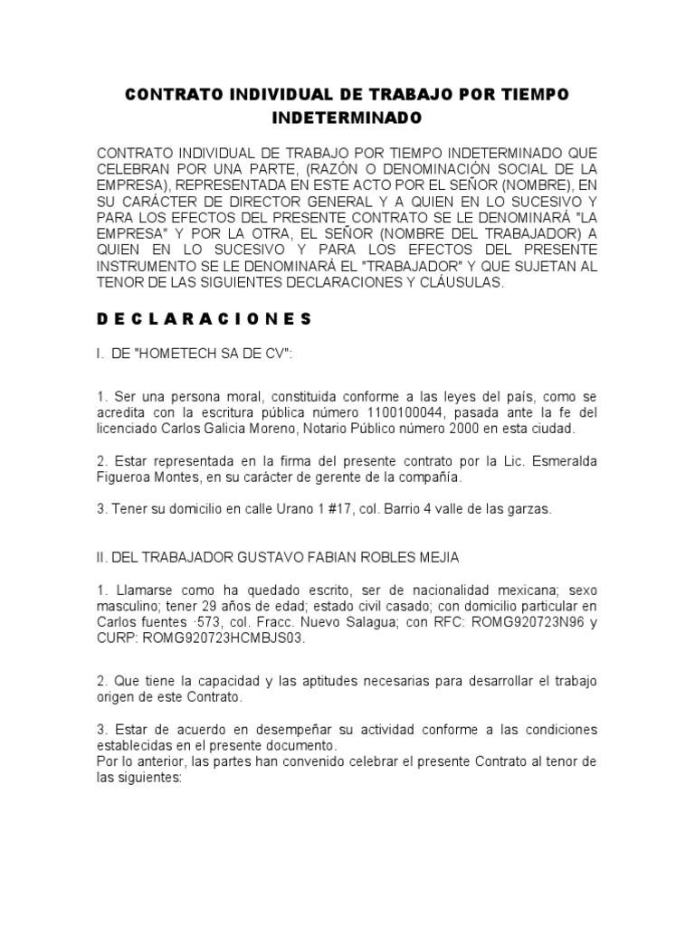 Contrato Individual de Trabajo Por Tiempo Indeterminado | PDF | Salario