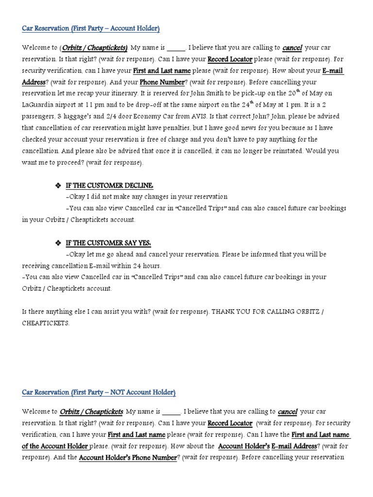 Car Reservation CALL FLOW | PDF