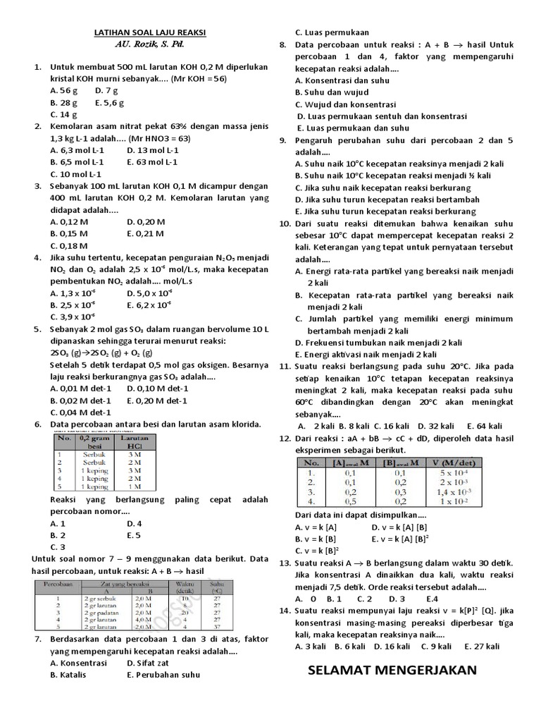 Latihan Soal Laju Reaksi | PDF