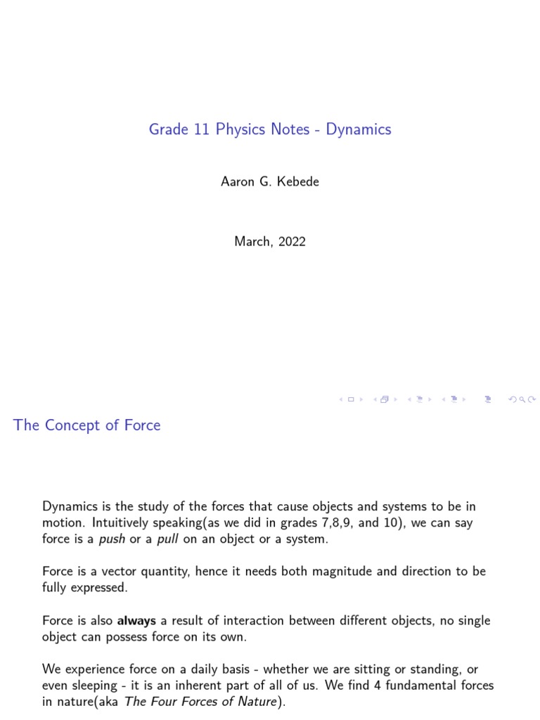 Grade 11 Physics Notes - Dynamics: Aaron G. Kebede | PDF | Force | Friction
