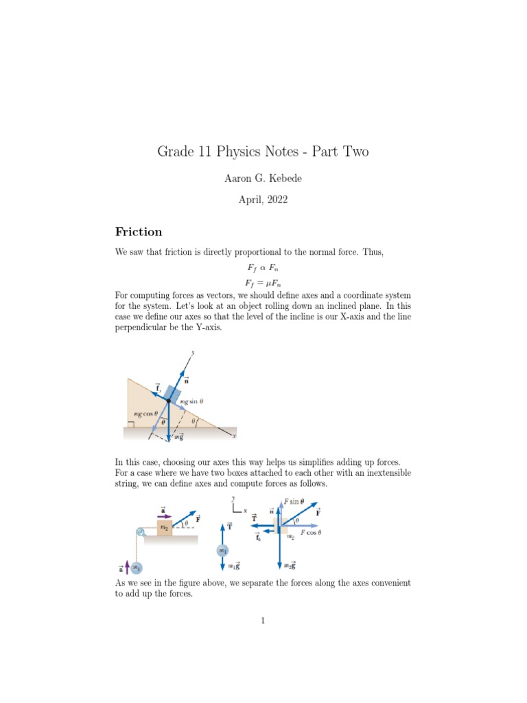 Grade 11 Physics Notes - Part Two: Friction | PDF | Force | Cartesian ...
