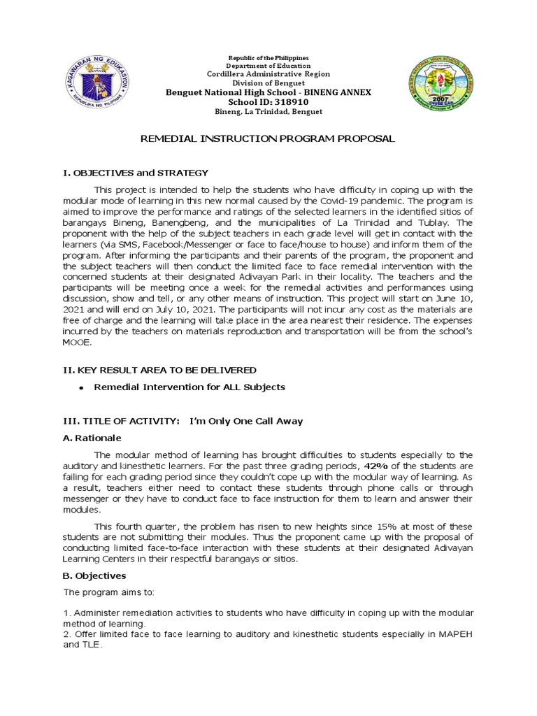 Project Proposal For Remedial Intervention | PDF | Learning | Communication